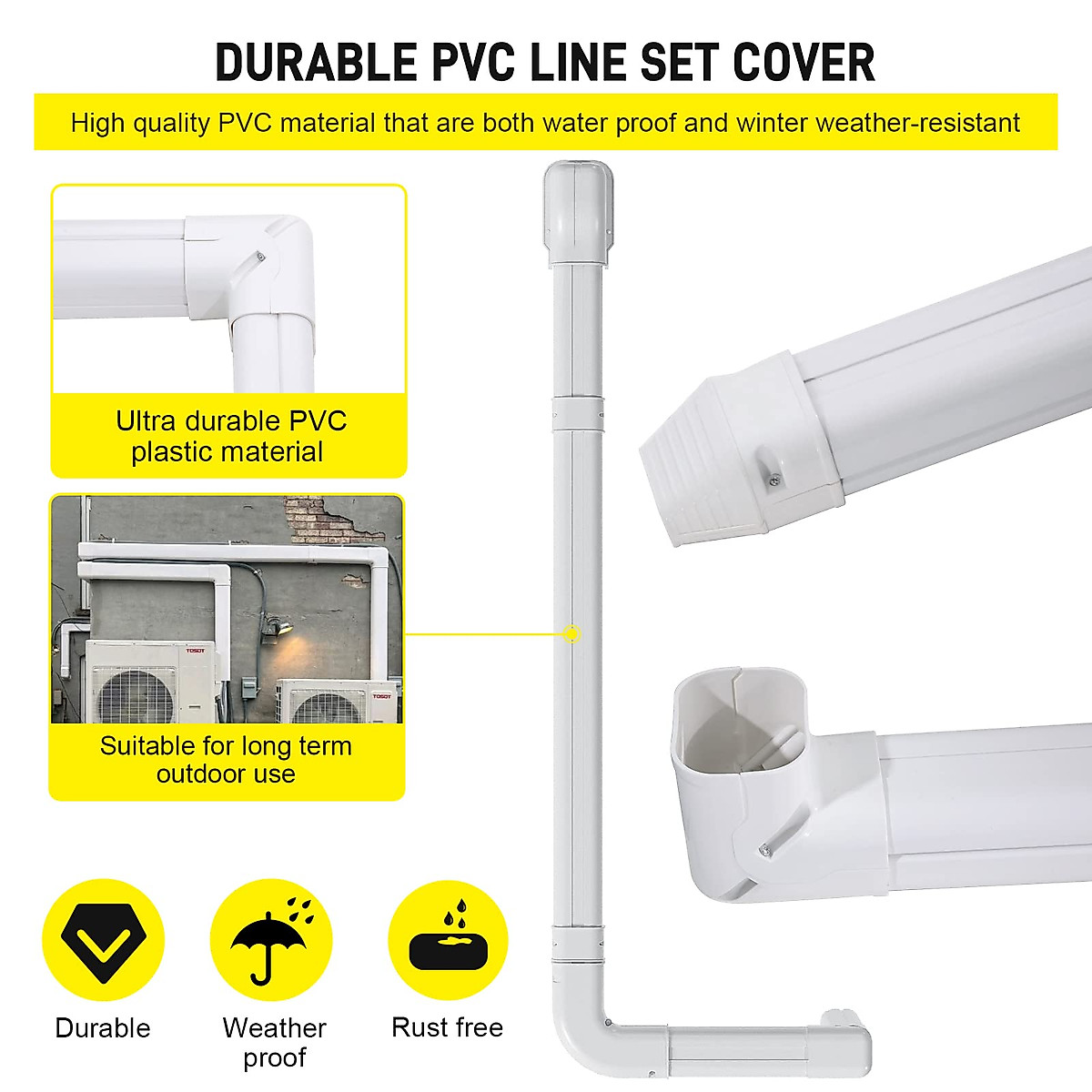 DWALE 3" 17Ft PVC Decorative Line Set Cover Kit, Mini Split line Set Cover,for Ductless Mini Split Air Conditioner and Central AC and Heat Pumps