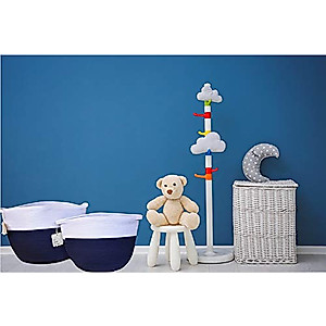 StorageWorks 100% Natural Cotton Rope Hand-Woven Basket- Two Color Design- White & Seaglass- 2 Pack