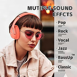 Bluetooth Headphones Over Ear,BERIBES 65H Playtime and 6 EQ Music Modes Wireless Headphones with Microphone,HiFi Stereo Foldable Lightweight Headset, Deep Bass for Home Office Outdoors Etc(Orange Red)
