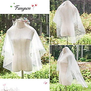 Fangsen Wedding Bridal Veil with Comb 2 Tier Tulle Short Wedding Veil Fingertip Length （ 2T Fingertip Light Ivory）
