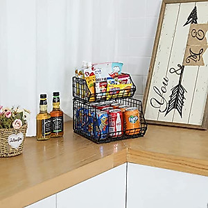 LUMAMU 2-Tier Stackable Wire Baskets for Storage Pantry, Hanging Wall Basket with Removable Dividers Countertop Basket Organizer for Snack Fruit Veggies Canned Food, Black