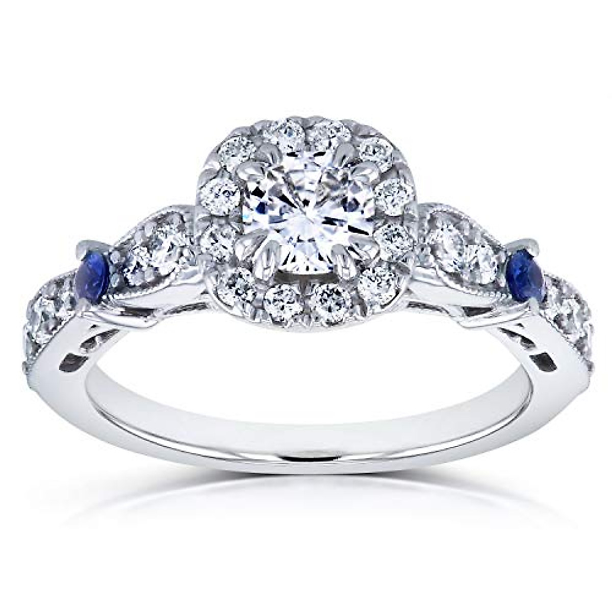 Kobelli Moissanite and Sapphire Engagement Ring 1 CTW in 14k White Gold, Size 7, White Gold
