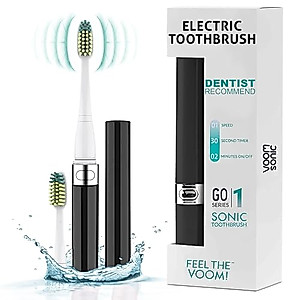Voom Sonic Go 1 Series Travel Electric Toothbrush | Travel Toothbrushes - Battery Operated Toothbrush for Adults & Kids, Dentist Recommended Toothbrush, Portable w/ 2 Minute Timer (Black)