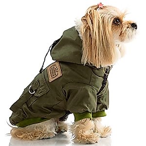 Hollypet Dog Coat Dog Jacket Pet Hoodie Pet Outdoor Jacket Warm Plaid Vest Winter Cold Weather Dog Apparel for Small Medium Large Dogs Furry Collar, Green, M
