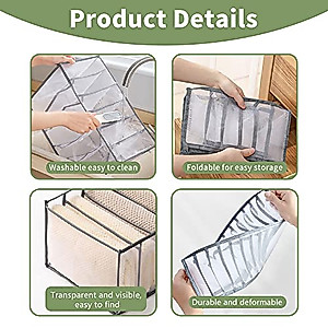 Akpgf Wardrobe Clothes Organizer for Jeans, Upgraded 7 Grids Mesh Compartment Storage Drawer Organizers and Storage, Extra Large 4PCS Pants Jeans Sweater Thick Clothes Organizer