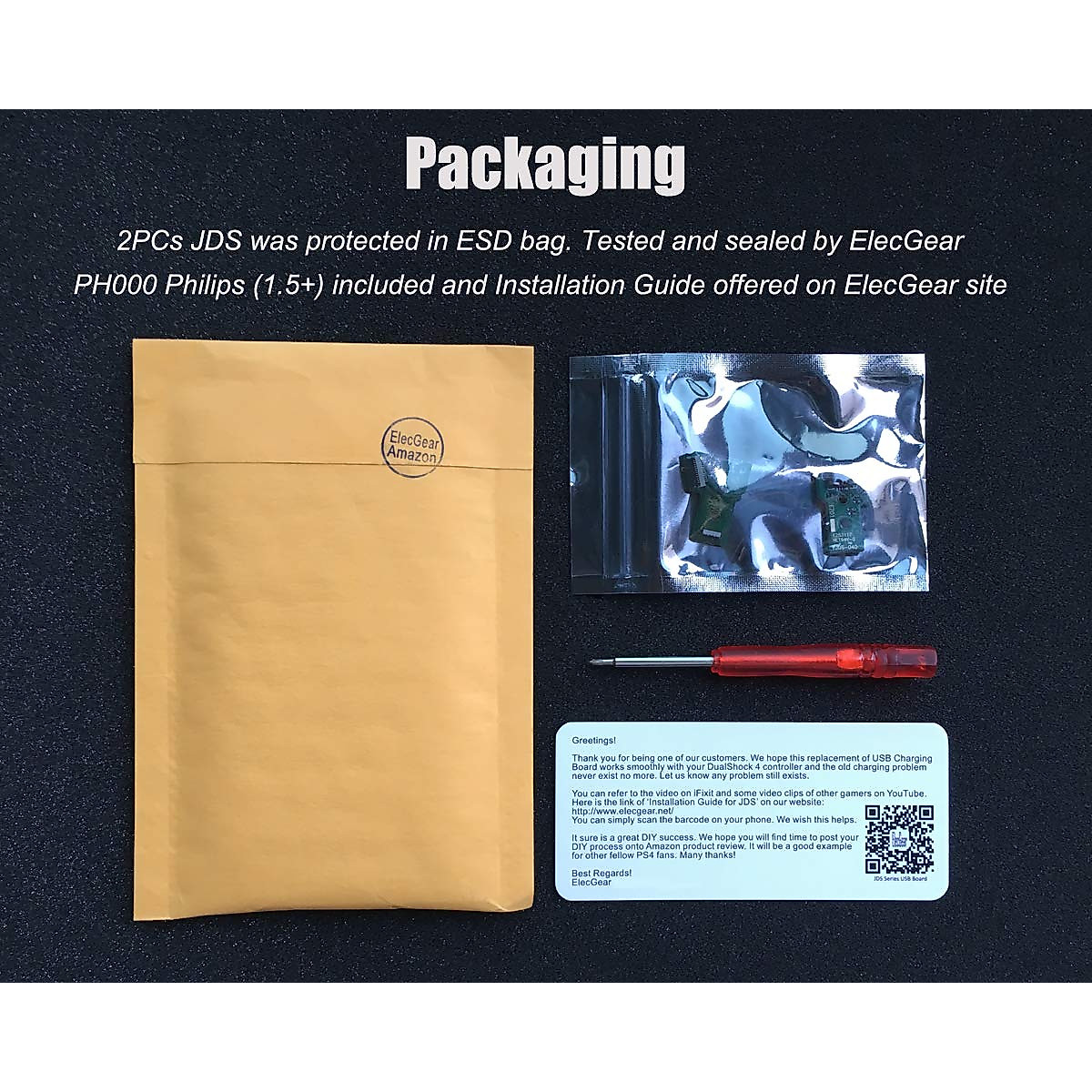 2PCs JDS-030 Replacement Charging Port Assembly for PS4 DualShock 4, Repair Part Micro USB Adaptor Charger Socket Board Connector Module for PlayStation DS4 Controller, Flex Cable, Tool Screwdriver