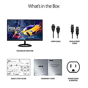 ASUS 23.8” 1080P Gaming Monitor (VZ249QG1R) - Full HD, IPS, 75Hz, 1ms, Extreme Low Motion Blur, Speakers, FreeSync, Eye Care, VESA Mountable, Ultra-Slim, DisplayPort, HDMI, Tilt,Black