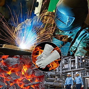 SLFC Cow Split Leather Welding Gloves Heat/Fire Resistant,14 Inches Leather Safety Working Gloves for BBQ,Oven,Tig Welder,Garden and Animal Handling(grey)