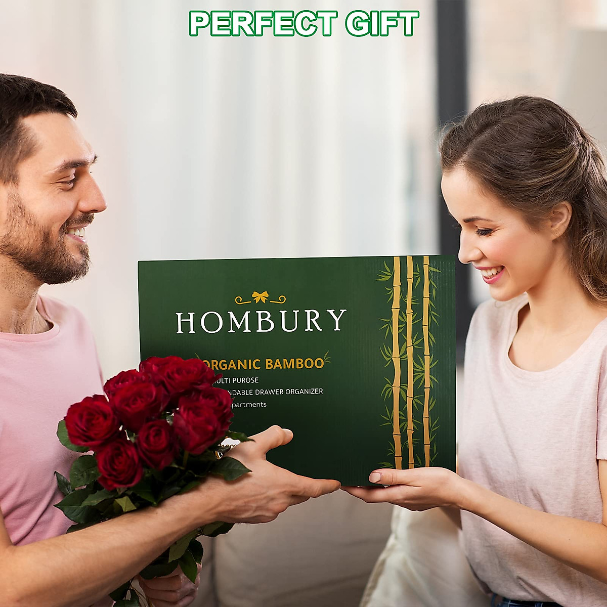 Hombury Bamboo Expandable Kitchen Drawer Organizer, Adjustable Silverware Organizer, Cutlery Tray, Utensil Organizer for kitchen Drawers with Knife Holder, 8 Compartment Drawer Organizer Kitchen