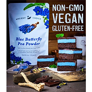 Ancient Choice - Butterfly Pea Flower Powder (4 ounce) | Blue Matcha Tea | Ceremonial (Highest) Grade | Adaptogenic Raw Culinary | Natural Food Coloring | Thai Non-GMO | Vegan