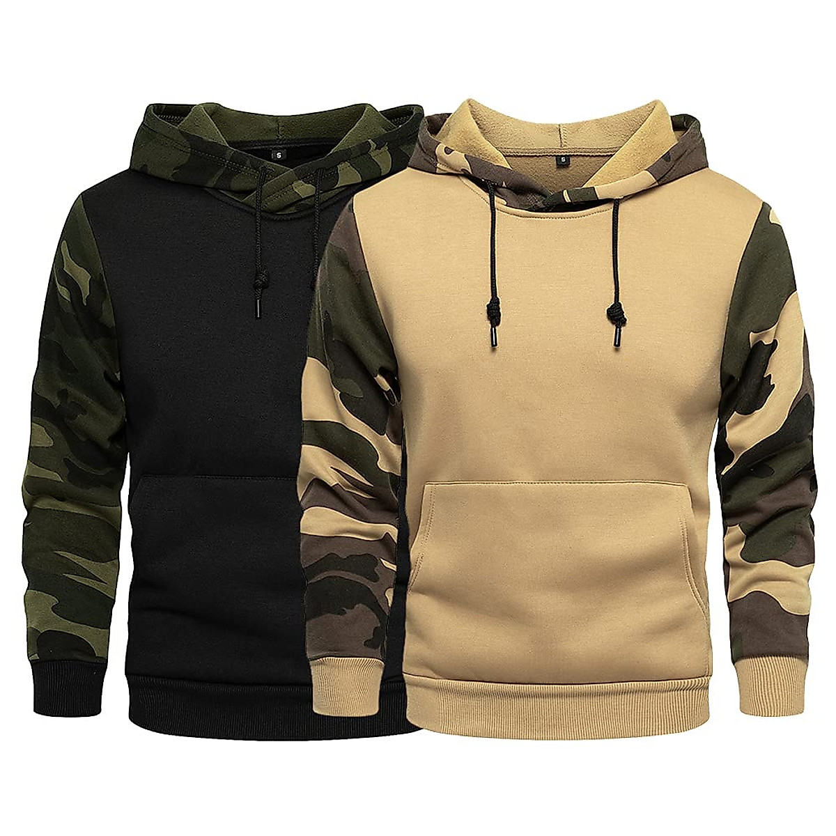 AOTORR Men's Pullover Camouflage Fleece Hoodies Long Sleeve Contrast Color Military Sweatshirt with Pocket Black XXL