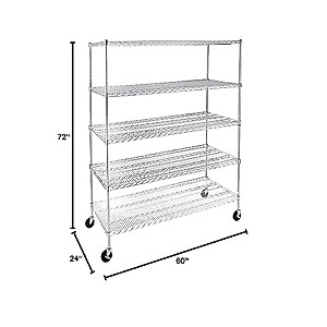 AmazonCommercial Heavy-Duty 5-Tier Steel Wire Shelving with Optional Wheels, NSF Certified, 60" W x 24" D, Chrome