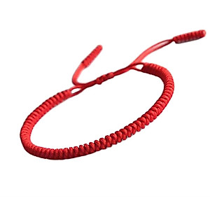 MENGLINA Men Women Chinese Lucky Red String Bracelet Tibetan Buddhist Prayer Handmade Yoga Prayer Rope Mala Bracelet Adjustable Size (Red)