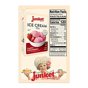 Junket Strawberry Ice Cream Mix: Makes 6 Quarts Old Fashioned Homemade Ice Cream for Ice Cream Maker or Hand Stir - Just Add Milk and Cream, Chill, and Enjoy. Quick and Easy! 4 oz Box of Powdered Ice