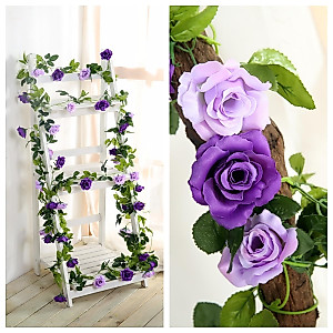 JUSTOYOU 2 Pack (15.8FT) Fake Rose Garland, Artificial Rose Vines Flower Garland Hanging Floral Garland Vine Wedding Home Backdrop Party Arch Arrangement Decoration