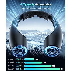 RfLety Portable Neck Fan 2 Pack, Hands-Free Wearable Personal Fan, 360° Cooling, 4 Speeds, 8000 mAh Battery Operated, Rechargeable, Gifts for Women Men, Suitable for Outdoor, Indoor, Travel-Black