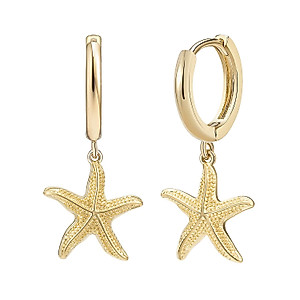 SANNYRA Starfish Earrings for Women - 14K Gold Plated Earrings - Hoop Dangle Earrings Jewelry - Gold Huggie Hoop Earrings for Women
