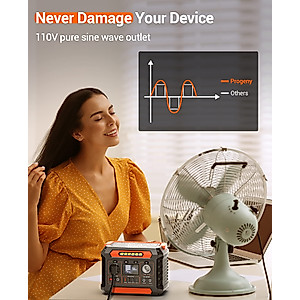 PROGENY 300W Portable Power Station, 299Wh/80818mAh Solar Generator, Regulated DC Output Backup Battery with Pass-Through Charging AC Outlet, Pure Sine Wave, LED Light Power Station for CPAP Camping