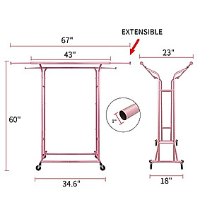 Fishat Pink Heavy Duty Double Rod Garment Rack & Laundry Hamper Butler Cart Basket