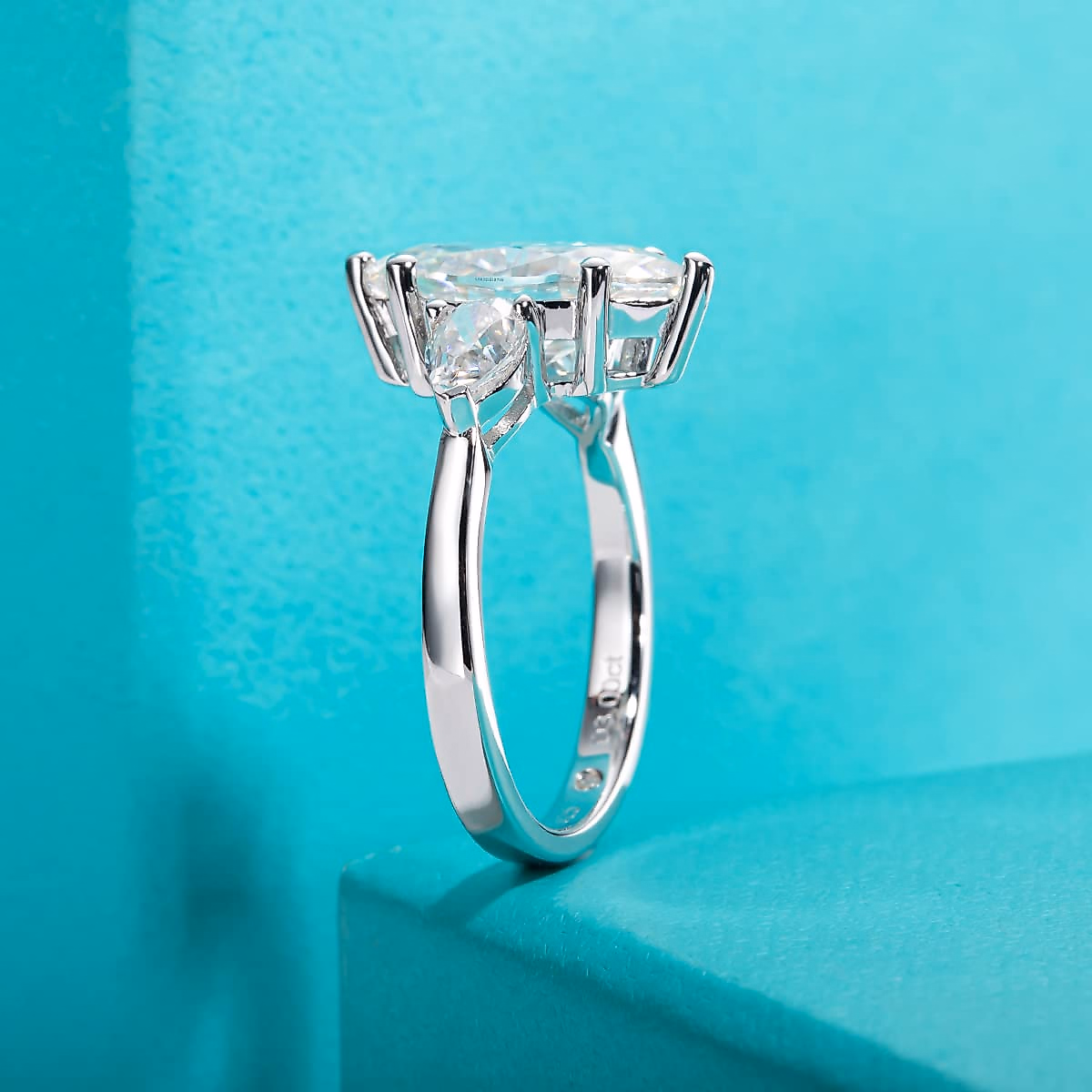 AnuClub Moissanite Engagement Ring, 3ct Marquise Center Stone and 0.5ct Pear Side Stones, D Color Lab Created Diamond, Gemstone, Moissanite