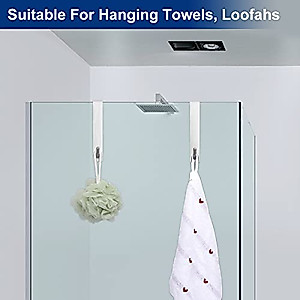 BSKSSK Shower Door Hooks, 7.5 Inches Over The Door Towel Hooks Hanger Extended for Bathroom Frameless Glass Door, Robe Sponge Bath Hook Stainless Steel Silver 2 Pack
