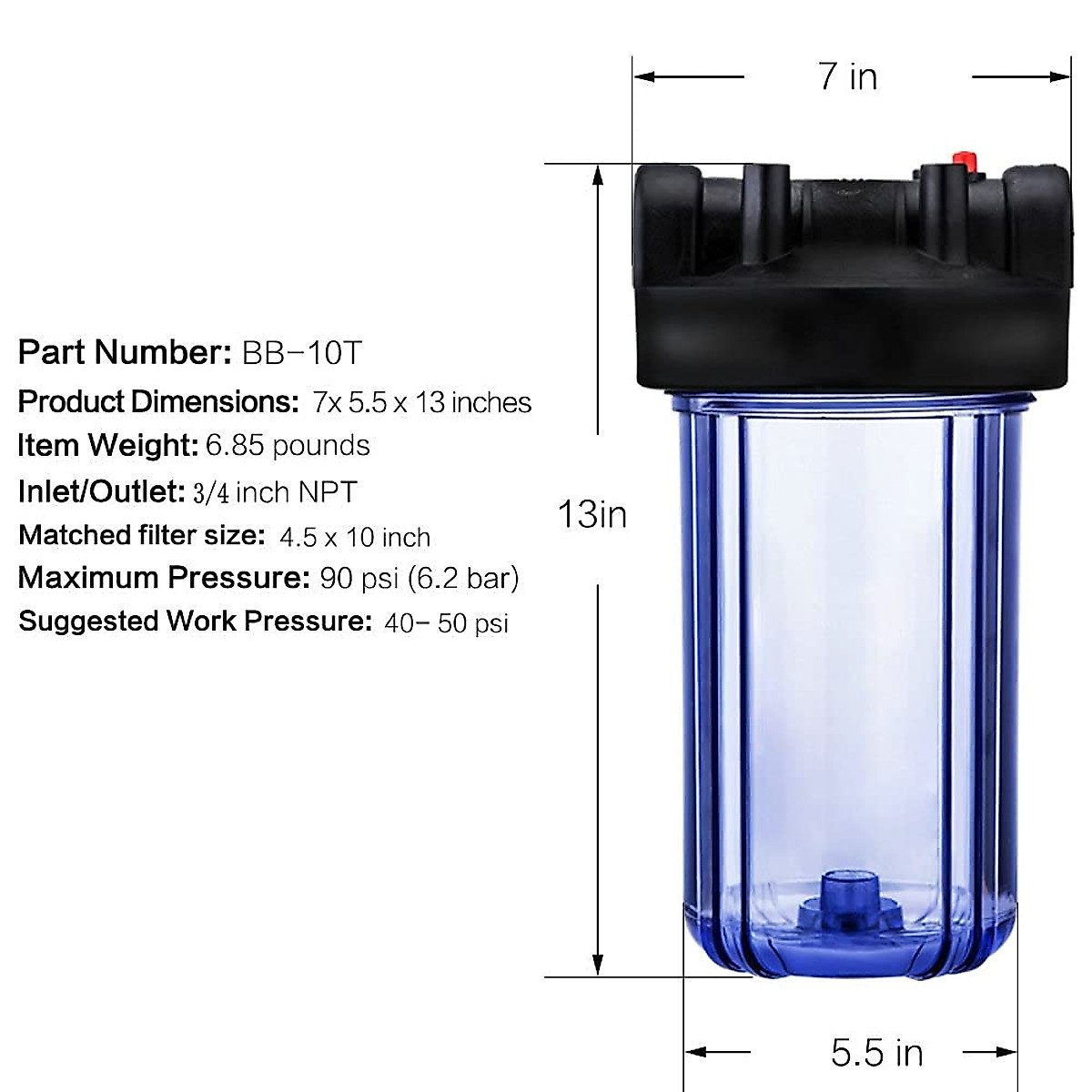 Geekpure Single Stage Whole House Water Filter System with 10-Inch Clear Housing-1"Port with 4 Pieces PP Pleated Filter