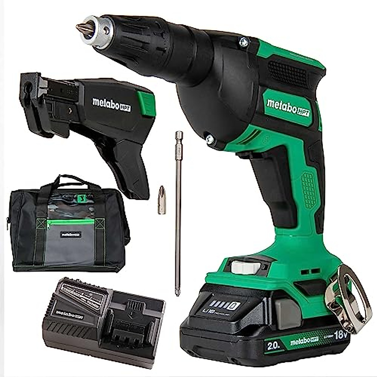 Metabo HPT Cordless 18V MultiVolt™ Drywall Screw Gun Kit | Includes Collated Screw Magazine Attachment | Includes 1-18V 2.0 Ah Battery | Lifetime Tool Warranty | W18DAQB