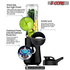 5 Core Smoothie Blender for Shakes and Smoothies, 500ml Powerful 160W Personal Blender & Smoothie Maker with Portable Bottle BPA Free 18 Oz, 4 Stainless Steel Blade, Blenders For Smoothie 5C 421
