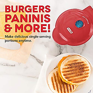 Dash DMS001RD Mini Maker Electric Round Griddle + Included Recipe Book, Red & Mini Maker Portable Grill Machine + Panini Press with Recipe Guide - Red