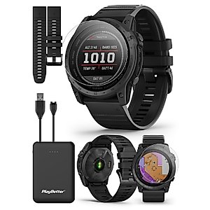 Garmin tactix 7 Tactical GPS Watch Bundle - Ruggedly Built, Built-in LED Flashlight, Multi-GNSS - Includes PlayBetter HD Screen Protectors & Portable Charger