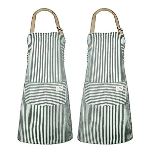 Yanacc 2 Pack Aprons for Women Chef, Apron with 2 Pocket and Adjustable Neck Strap for Kitchen Cooking Baking Gardening (Apron-13)