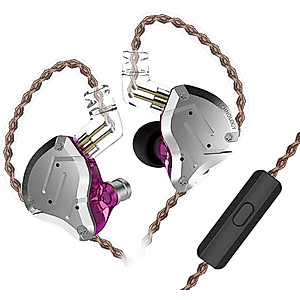 KZ in Ear Monitor Headphones with Microphone ZS10 Pro Earphone with 4BA and 1DD Drivers,with Detachable 0.75mm 2 Pin 6N OFC Cable for Guitarist Drummer(Purple, with Mic)