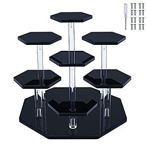 crylic Display Stand for Figures, Collectibles, Toys and Dolls, Jewelry, Action Figures Collection Organizer Holder, Collectibles Display Stand, Cosmetic Items Display Risers, 7-Tier. (Black)