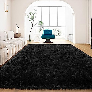 Vasofe Super Soft 5x7 Black Fluffy Area Rug for Bedroom, Large Fuzzy Living Room Rug, Shag Plush Nursery Rug for Kids Dorm Classroom Teen Shaggy Furry Throw Carpet, Indoor Home Decor Floor Mat