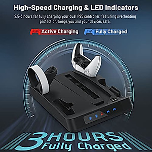 Upgraded PSVR2 Controller Charging Dock,PS5 Controller Charger, Cooling Station with 3-Level Speeds Silent Fan,VR and PS5 Stand Horizontal Display Your PSVR2 and PS5 Accessories
