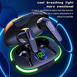 Bluetooth 5.1 Digital Display Noise Reduction Wireless Earbuds - Touch-Control Black Wireless Mini Stereo in Ear Light-Weight Earphones with Charging Case for Running Outdoor Office Sports