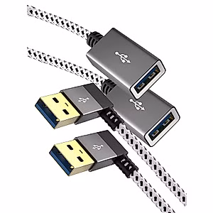 Short USB 3.0 Extension Cable, CableCreation 2-Pack Left Angle USB 3.0 Male to Female Extender Cord, 90 Degree USB 3.0 Adapter, Space Gray Aluminum
