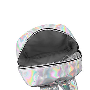 MOSSTYUS Small Holographic Backpack Rainbow Shoulder Bag Metallic Satchel Shiny Travel Daypack for Women Men Lady