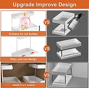 Under Kitchen Sink Organizers and Storage L-Shape Easy Assembly,Under Sink Organizer Kitchen Durable Pull-Out with Sliding Drawer,Bathroom Sink Organizer Large Capacity with Hooks,2 Pack,White