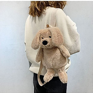 Kawaii Dog Backpack, Cute Plush Fuzzy Doggy Design Backpack for Girls, Aesthetic School Supplies Fluffy Backpack for Girls