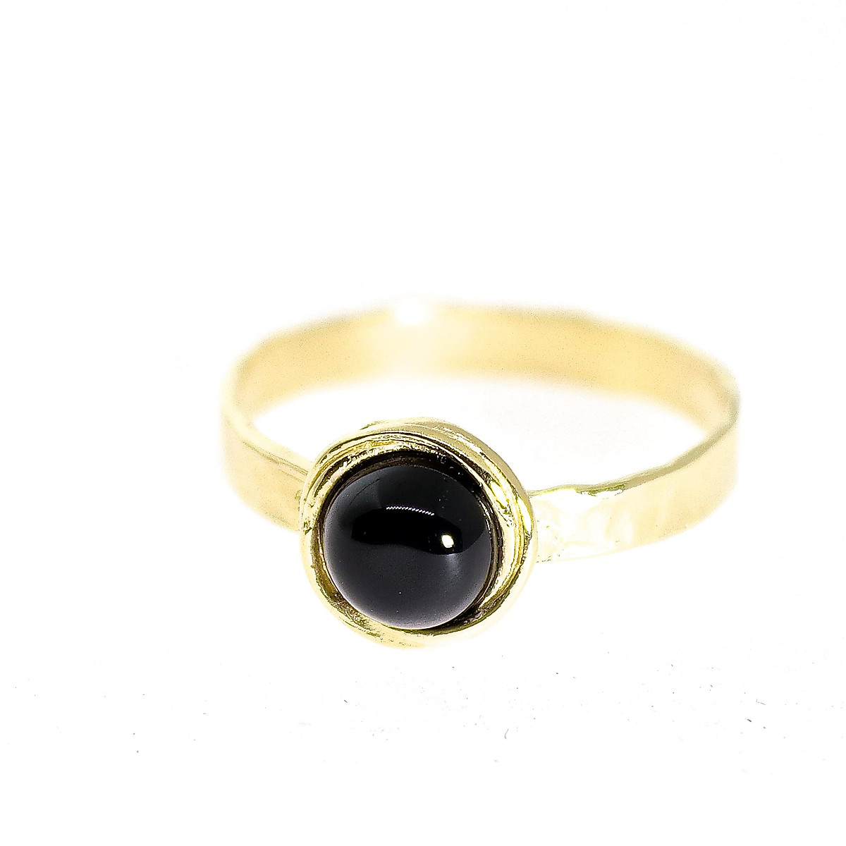 Black stone gold ring, Onyx gold ring, 14k gold plating stone ring band, Stacking stone ring, Small stone gold ring (onyx, 7)
