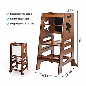UNICOO Bamboo Height Adjustable Kids Kitchen Step Stool, Kids Learning Stool, Toddlers Stool, Toddler Standing Tower, Safe Step Stool for 1-5 Years Old Kids - Perfect Kitchen Helpe(S033-Antique Brown)