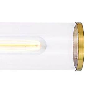 Levitt 2 Light Satin Brass Mid-Century Modern Industrial Bathroom Vanity Fixture Clear Glass