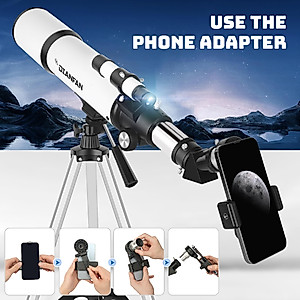 Dianfan Telescope,80mm Aperture 600mm Telescopes for Adults Astronomy,Fully Mult-Coated High Powered Refracting Telescope for Kids Beginners,Professional Telescopes with Tripod,Phone Adapter and Bag