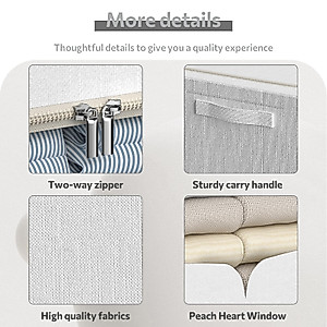 3 Pack Clothes Storage Bins - Foldable Metal Frame Storage Box - Stackable Linen Fabric Container Organizer Set with Carrying Handles and Clear Window (Cream White, 15.7x11.8x11.8inch(36L))