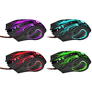 sddfor Gaming Mouse - Colors LED Backlight Optical Mouse Mice, 6-Button LED USB Optical Wired Gaming Mouse for Pro Gamer