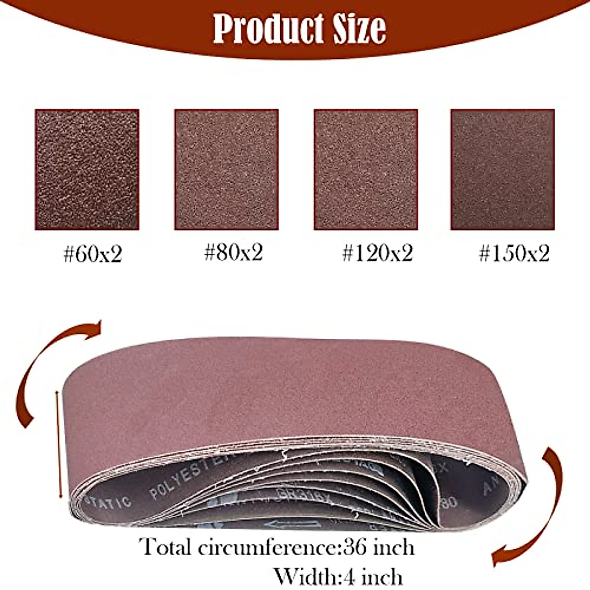SACKORANGE 38 PCS Sander Belt Set- 8 PCS 4 x 36 Inch Aluminum Oxide Sanding Belts - 60, 80, 120, 150 Grit + 30 Pieces 6 Inch Self Stick Aluminum Oxide Sanding Disc (4x36"+6" Disc)