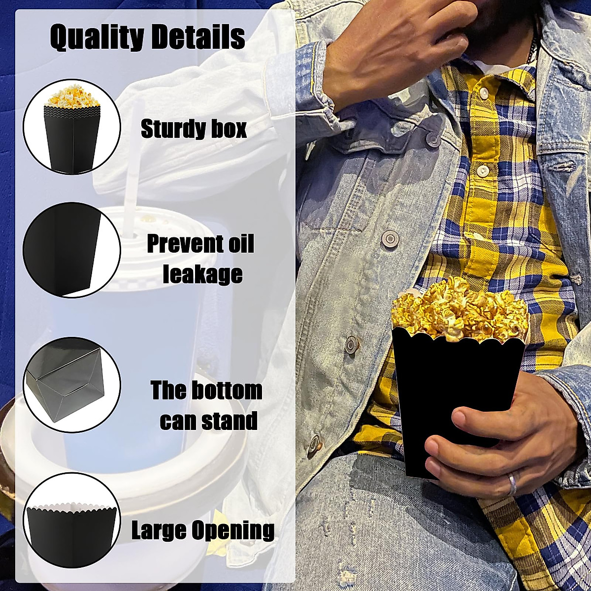 200 Pcs Mini Popcorn Boxes for Party Black Popcorn Bags Cardboard Popcorn Cups Disposable Snack Candy Popcorn Containers for Halloween Christmas Movie Nights Birthday Wedding (Black)