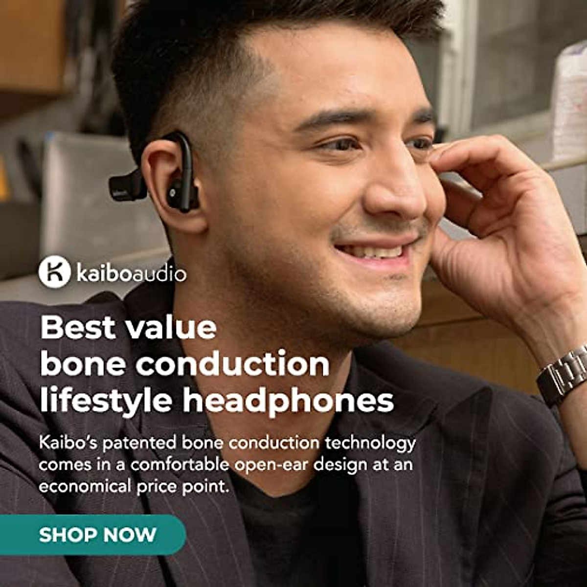 K KAIBOAUDIO Kaibo Verse - Bone Conduction Headphones - Multipoint Pairing - Open Ear Bluetooth Earphones - Water-Resistant - USB-C Quick Charging - Smart Touch Control (Midnight Black)