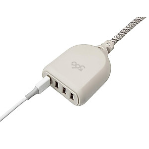 360 Electrical Habitat 4.8, 6 ft 4-Port USB Extension Cord, Durable Braided Casing, French Grey, 4.8A, USB Charger Cable, Power Strip USB Hub Charging Station for USB C, Iphone, Tablet, Android